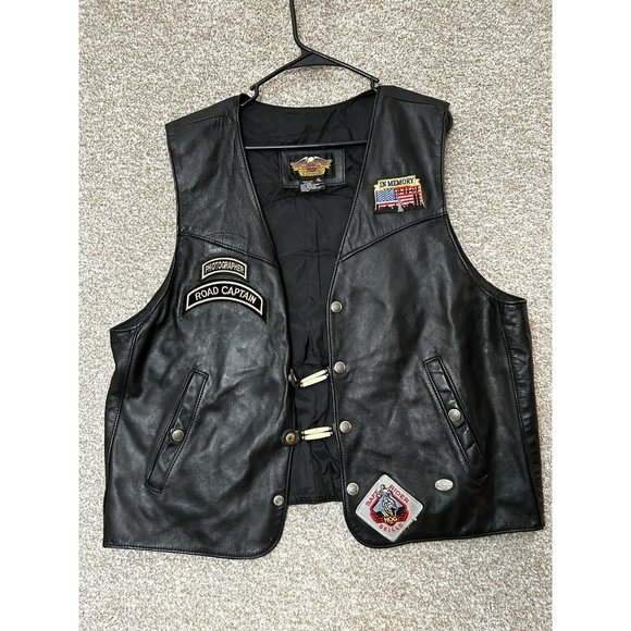 Jackets & Coats | Harley Davidson Hog Black Leather Patched Leather ...